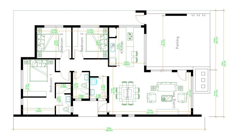 House Design 3d 10x18 Meter 33x59 Feet 3 Beds - Pro Home DecorS