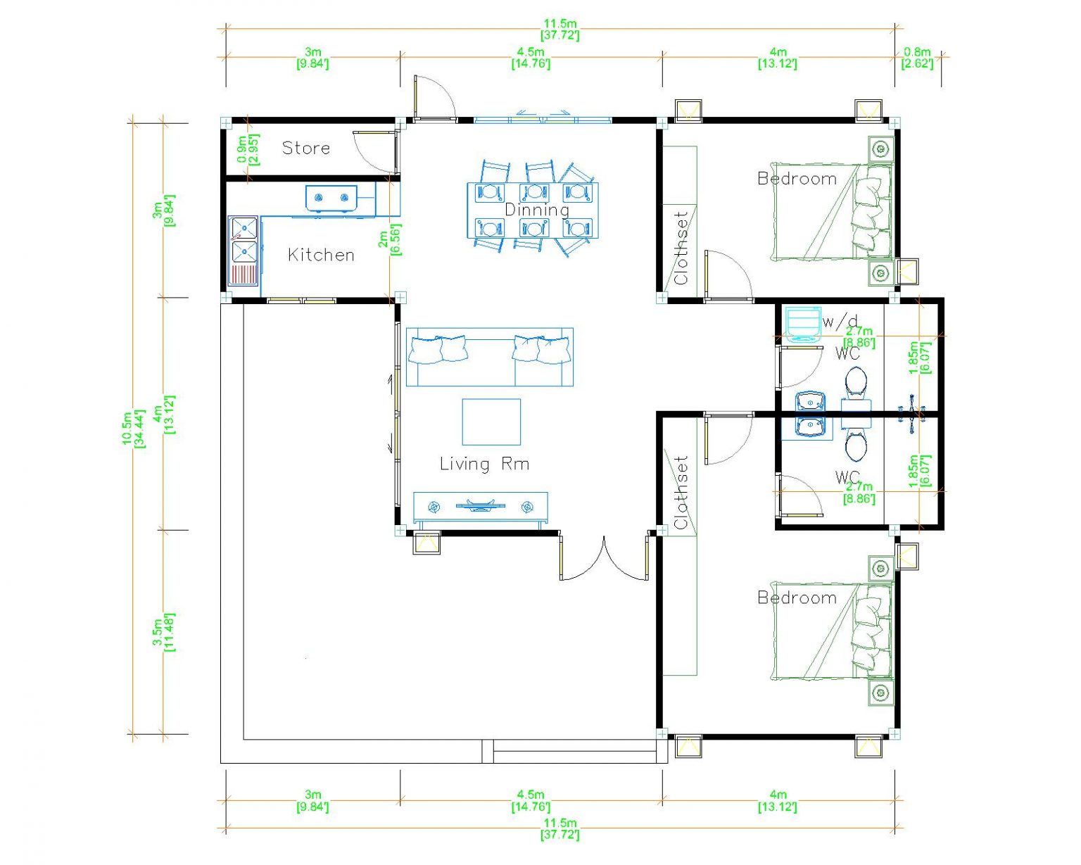 One Story Modern House 11.5x10.5 Meter 38x35 Feet - Pro Home DecorS