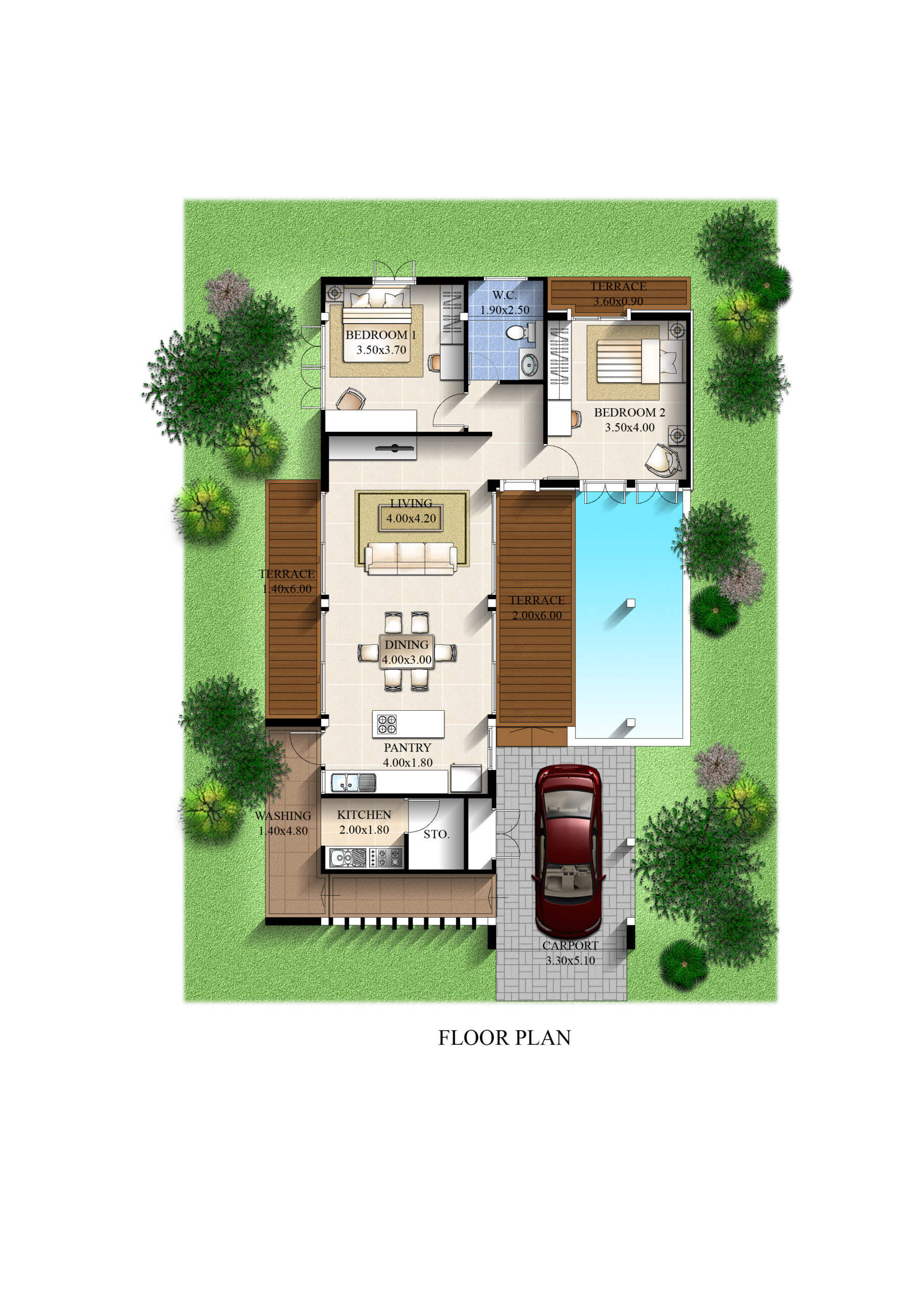 House Design Plan 10.5x16 meter with 2 Bedrooms - Pro Home DecorS