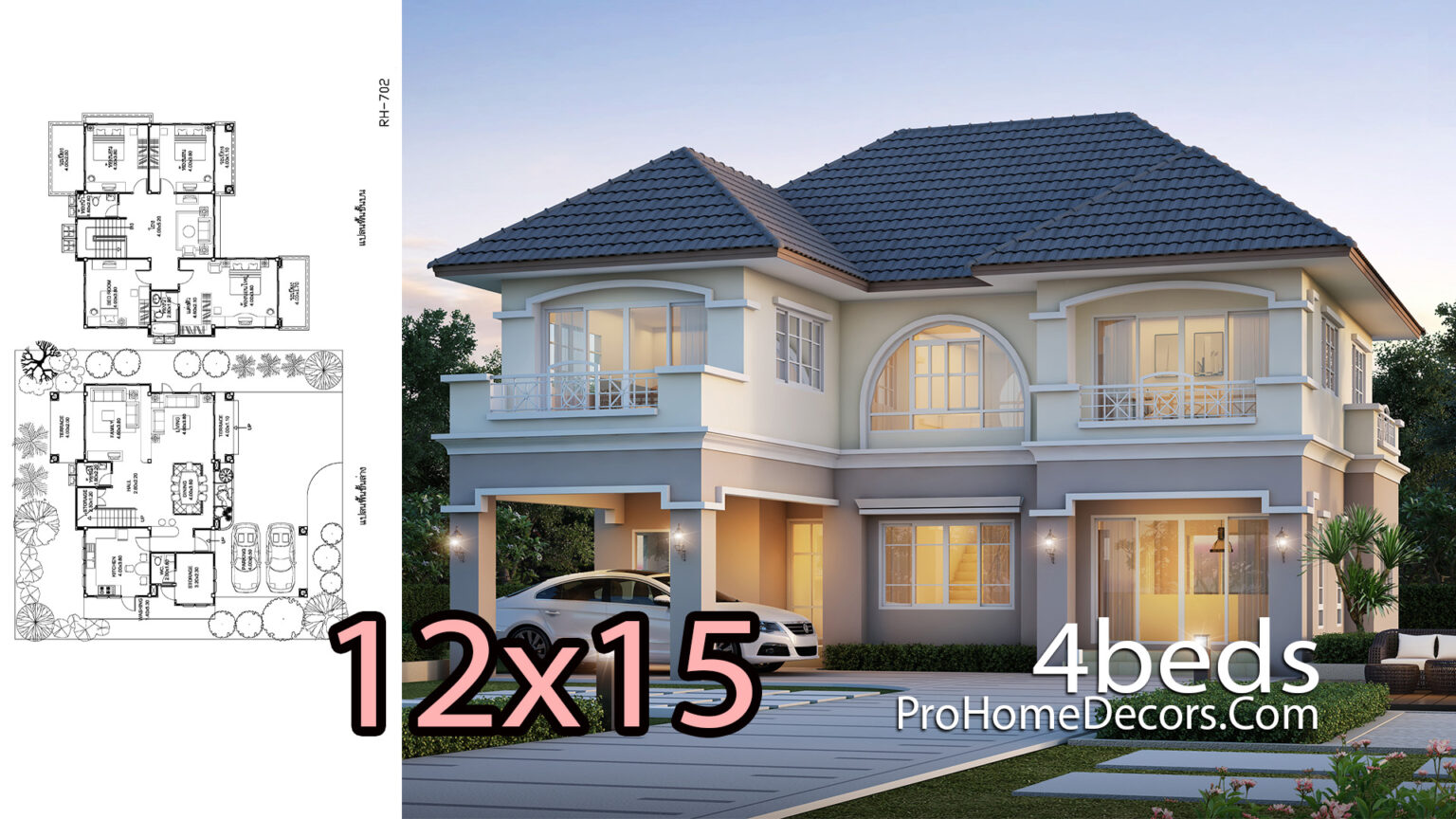 House Design Plans 12x15 Meter 4 Bedrooms - Pro Home DecorS
