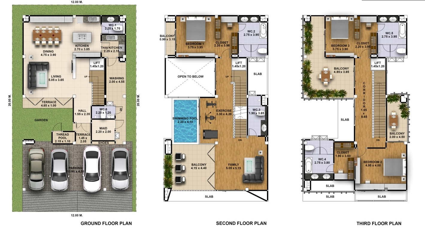 House Plan Plot 12x20 Meter with 4 Bedrooms - Pro Home DecorS